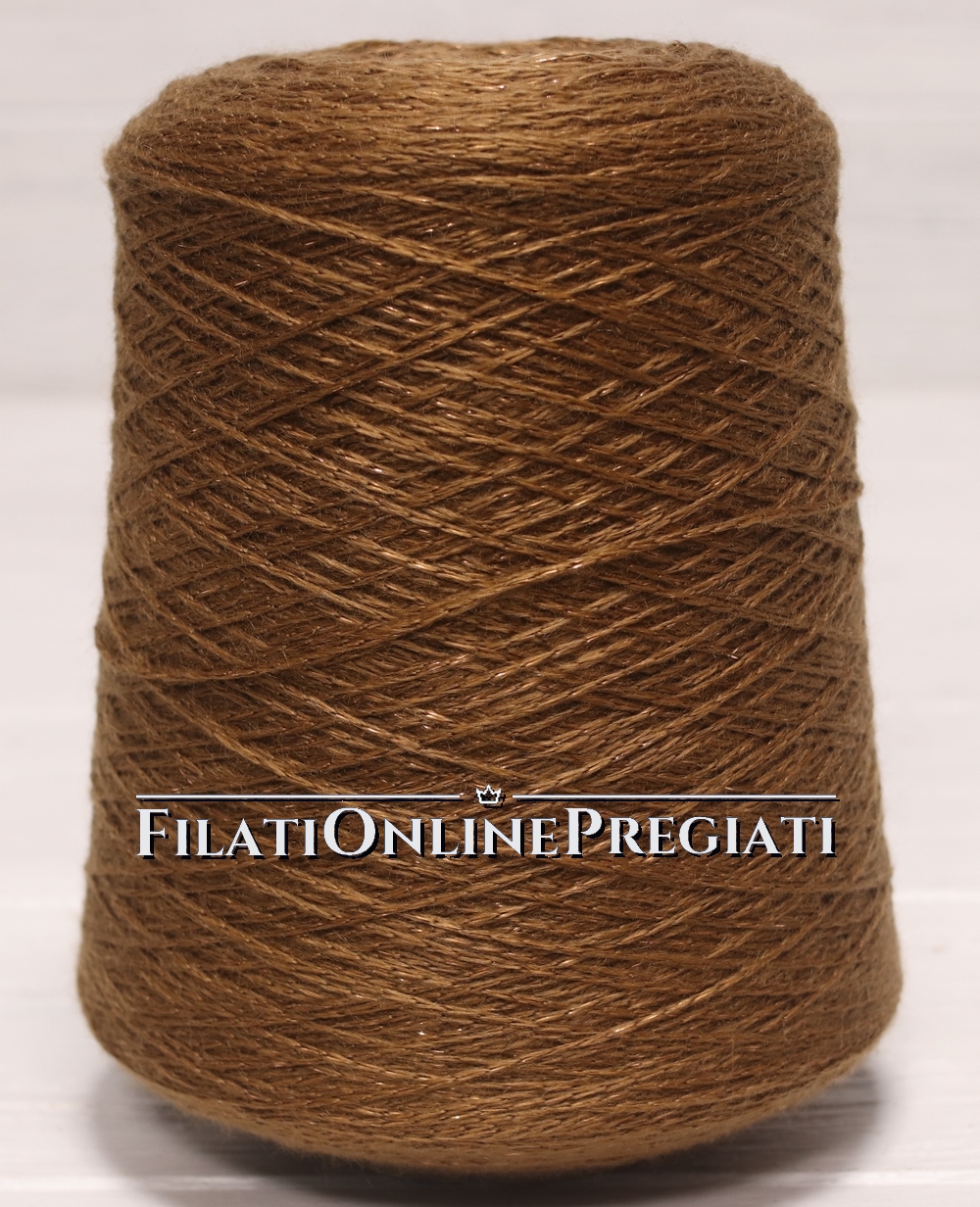 WSL201m Filato a catenella in cashmere marrone e lurex lamè colore oro ...